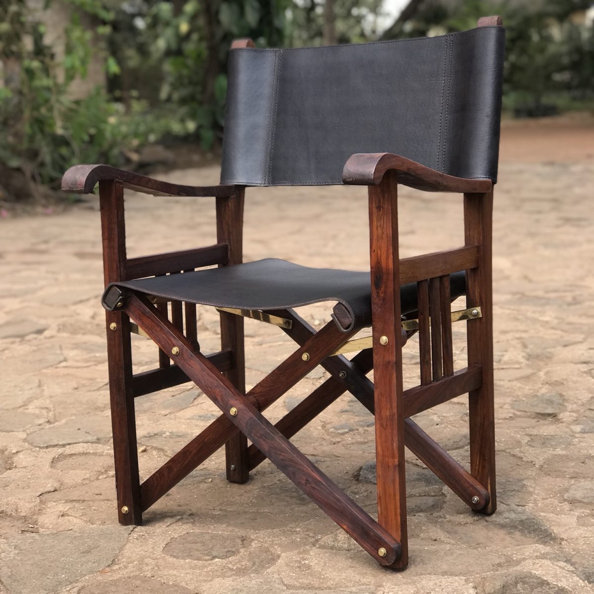 Director Chair Mninga Wood with Dark Brown Leather
