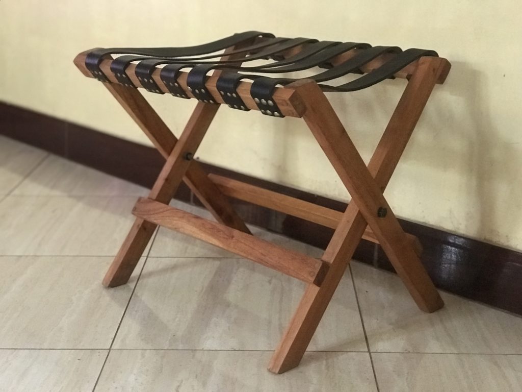 Luggage rack african teak hardwood with leather straps