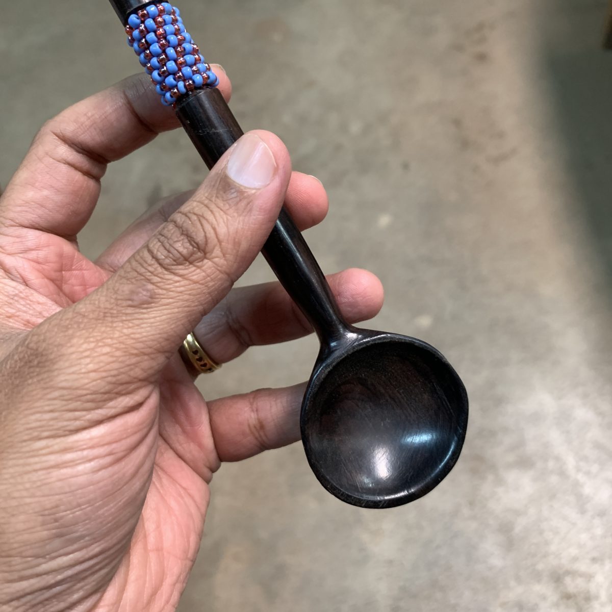 Wooden spoon scoop handcrafted with beaded decoration long